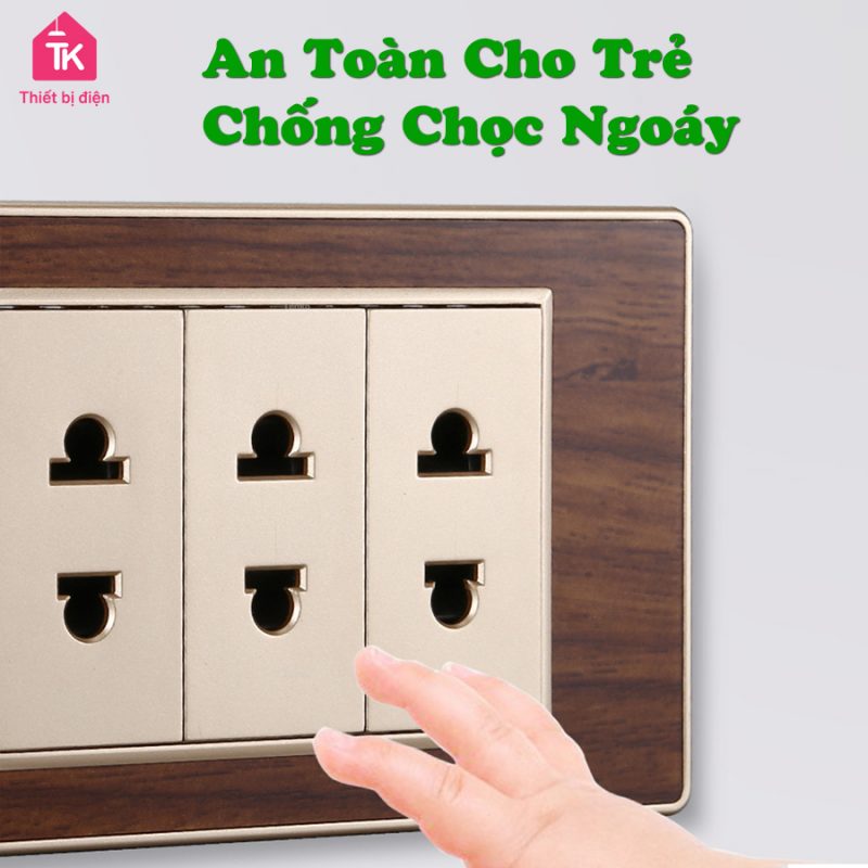 Công Tắc Ổ Cắm Điện Âm Tường Mặt Vân Gỗ Bo Viền Vàng Cao Cấp TENKO TK ...