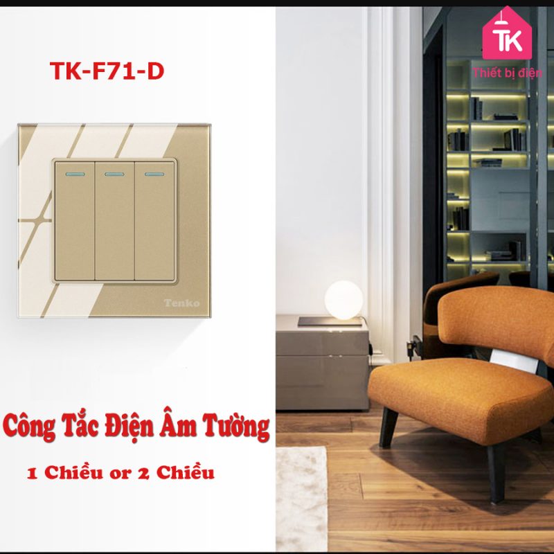 Công Tắc 1 Phím Mặt Kính Cường Lực Màu GOLD Cao Cấp Âm Tường TENKO TK ...
